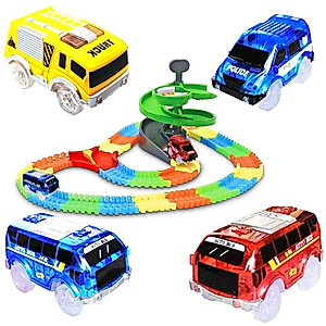 Track Cars Compatible with Magic Tracks and Neo Tracks Light Up Racing Track Accessories with 5 Flashing LED Lights Glow in The Dark Best toys for Boys and Girls ( 3 Pack )