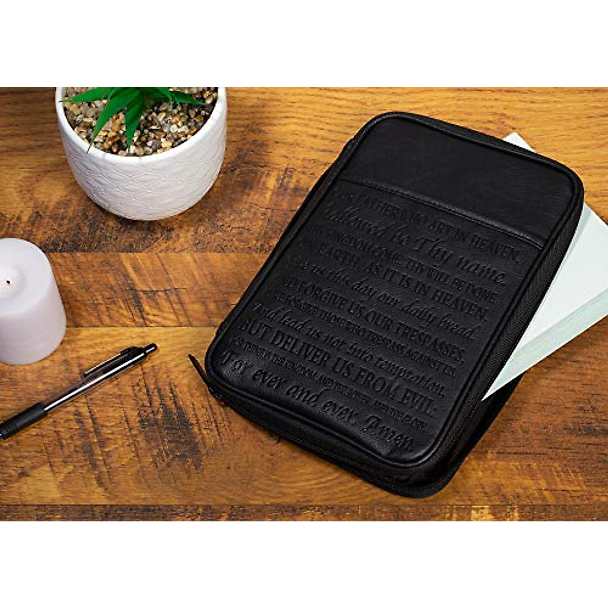 The Lord's Prayer Black Debossed Thin line Vinyl Zippered Bible Case Cover