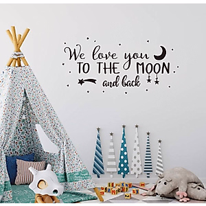 Wall Decal Kids We Love You to The Moon and Back Quote Wall Decals Nursery Vinyl Wall Stickers for Baby Boys and Grils Bedroom Scandinavian Wall Decal (Y29) (Black)
