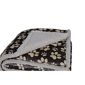 long rich Printed Dog paw Flannel Reverse to Sherpa Throw Blanket, Gray, by Happycare Textiles