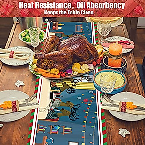 Christmas Table Runners 72 Inches Long, Farmhouse Table Runners Holiday Table Runners, Dining Table Runner with Santa Claus Christmas Trees Reindeers for Xmas Home Kitchen Dining Room Party Decor