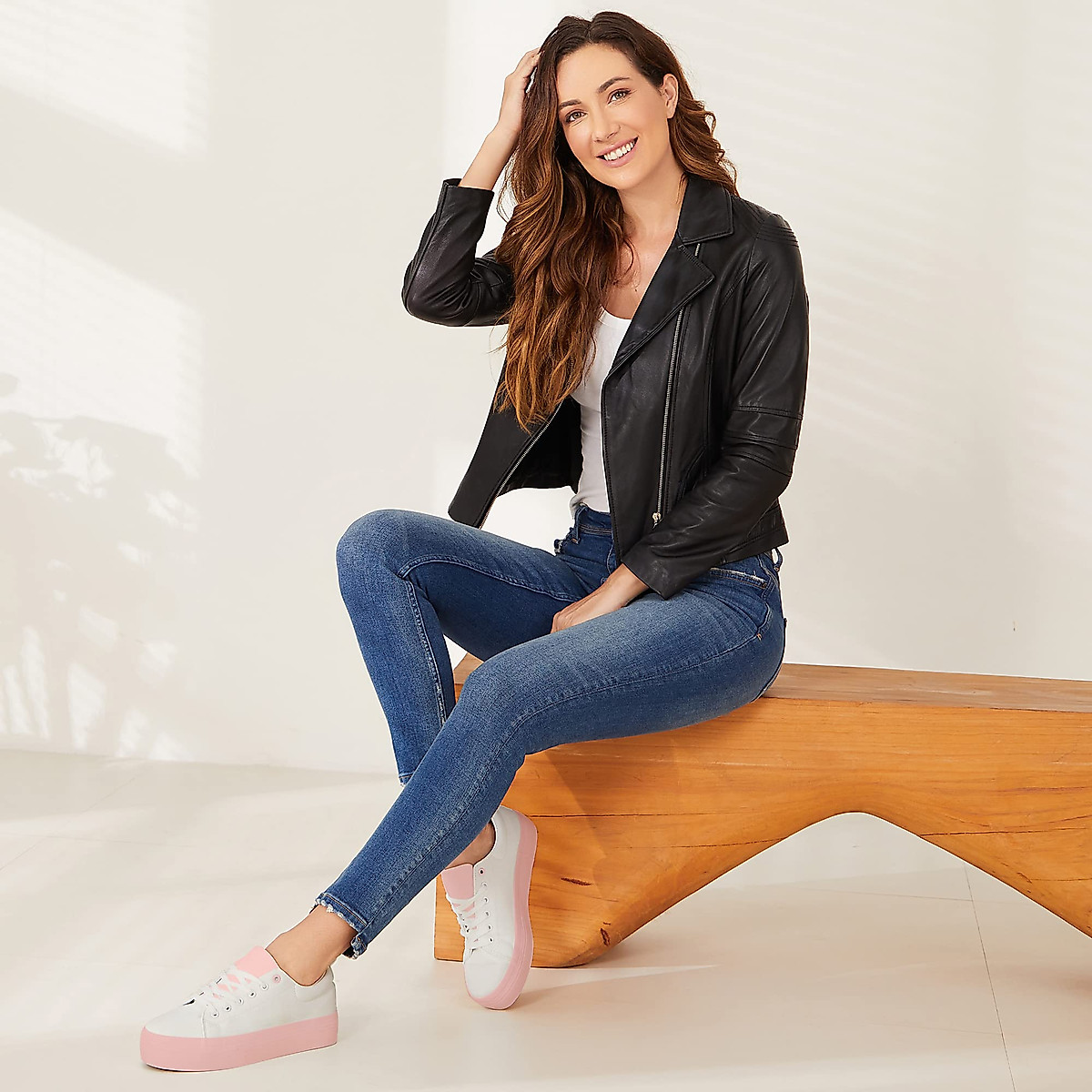 JABASIC Women Lace Up Platform Sneakers Comfortable Casual Fashion Sneaker Walking Shoes (11,White/Pink)