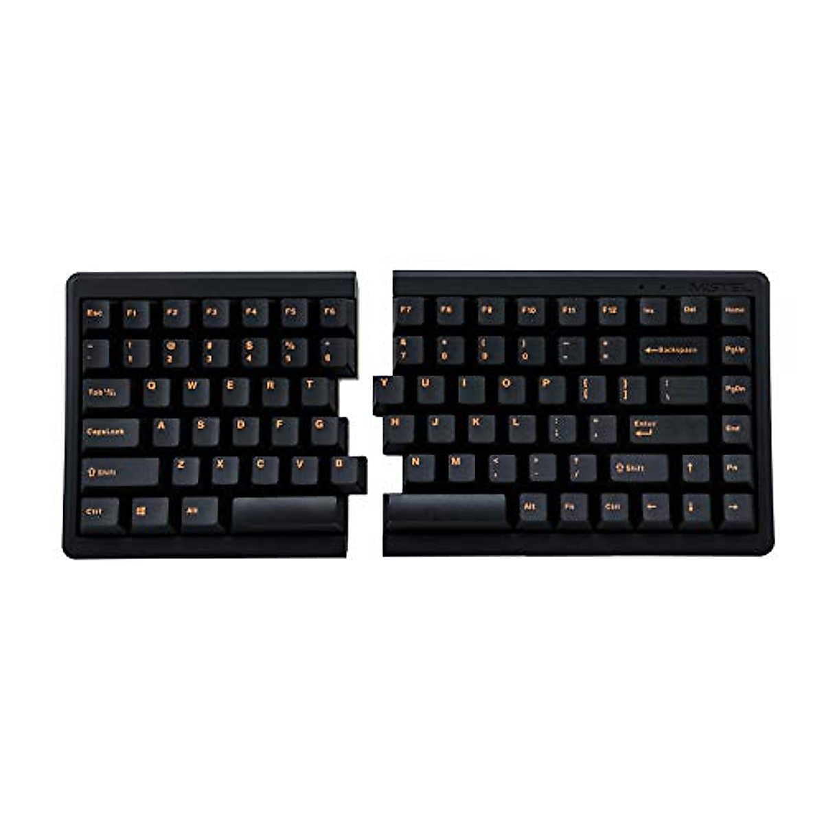 Mistel BAROCCO MD770 TKL Split Mechanical Keyboard with Cherry MX Blue Switch, Ergonomic Keyboard with Orange Letter PBT Double Shot Keycaps for Windows and Mac, Programmable Macro Support, ANSI/US