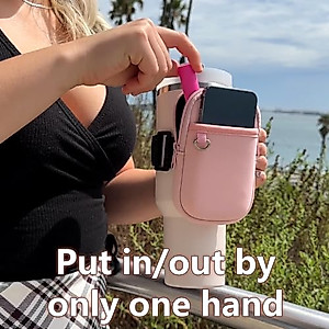 Neoprene Water Bottle Pouch Compatible with Stanley Tumbler Quencher Adventure IceFlow Compatible with Simple Modern with Handle 20oz 30oz 40oz, Gym Tumbler Cup Accessories Bag for Sports (Black)