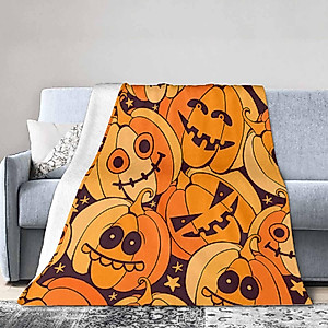Throw Blanket 40x50 Inch,Happy Halloween Pattern with Scary Orange Pumpkins On Dark Flannel Soft Cozy Fluffy Throw Blankets and Warm Throws for Adults in Couch Sofa Bed 50x40 Inch