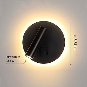 Luzden Modern Wall Mount Light Focused Bed Bedside Reading Wall Lamp with Switch LED Wall Sconce Rotatable Headboard Lights Indoor Spotlight Adjustable for Living Room,Bedroom 3+7W 3000K Black
