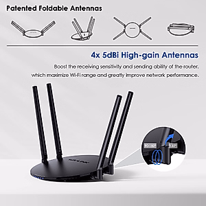 WAVLINK AC1200 WiFi Router Wireless Internet Router for Home, Dual Band Router 2.4GHz and 5GHz with 1000Mbps WAN/LAN Gigabit Ethernet Port, 4 x 5dBi Foldable Antennas, Supports Router Repeater AP Mode