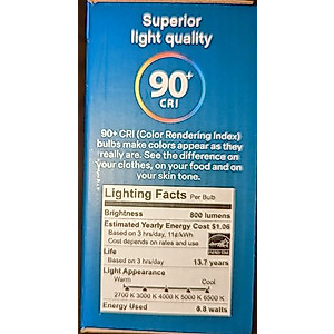 Feit Electric LED 5-Color Choice - 60W Equivalent - 800 Lumen, 2700K Soft Whit, 3000K Bright White, 4000K Cool White, 5000K Daylight and 6500K Cool Daylight, A19, ART 1715914