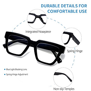 FSRTEP Reading Glasses for Women Stylish Oprah-Style Readers with Blue Light Blocking and Spring Hinge - 4 Pack+1.75
