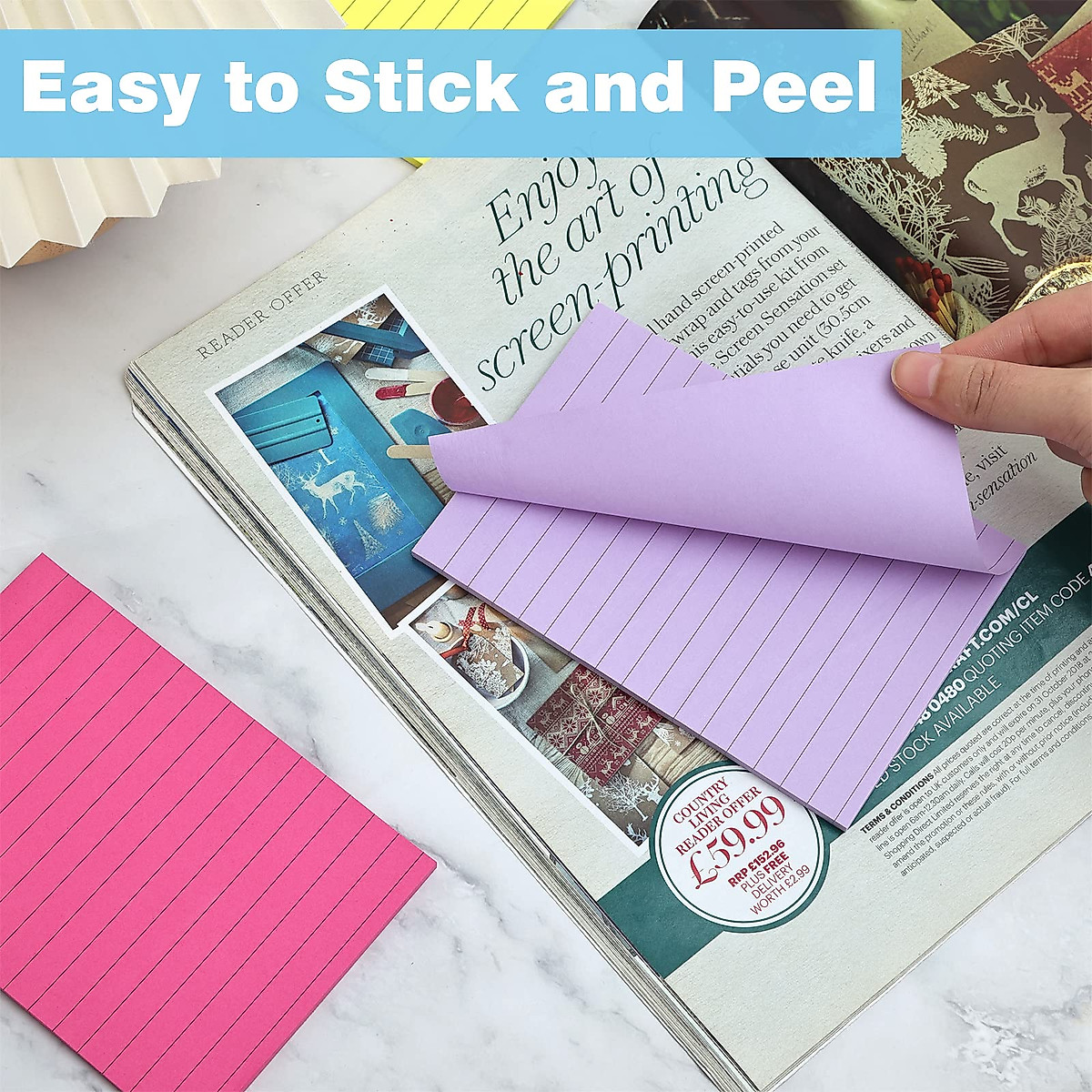 EOOUT 8 Pack Lined Sticky Notes 4x6 Inches, Pastel Ruled Self-Stick Pads, Colorful Super Sticking Power Memo Pads, Strong Adhesive Notes for Home, Office, School, Meeting, 45 Sheets/pad