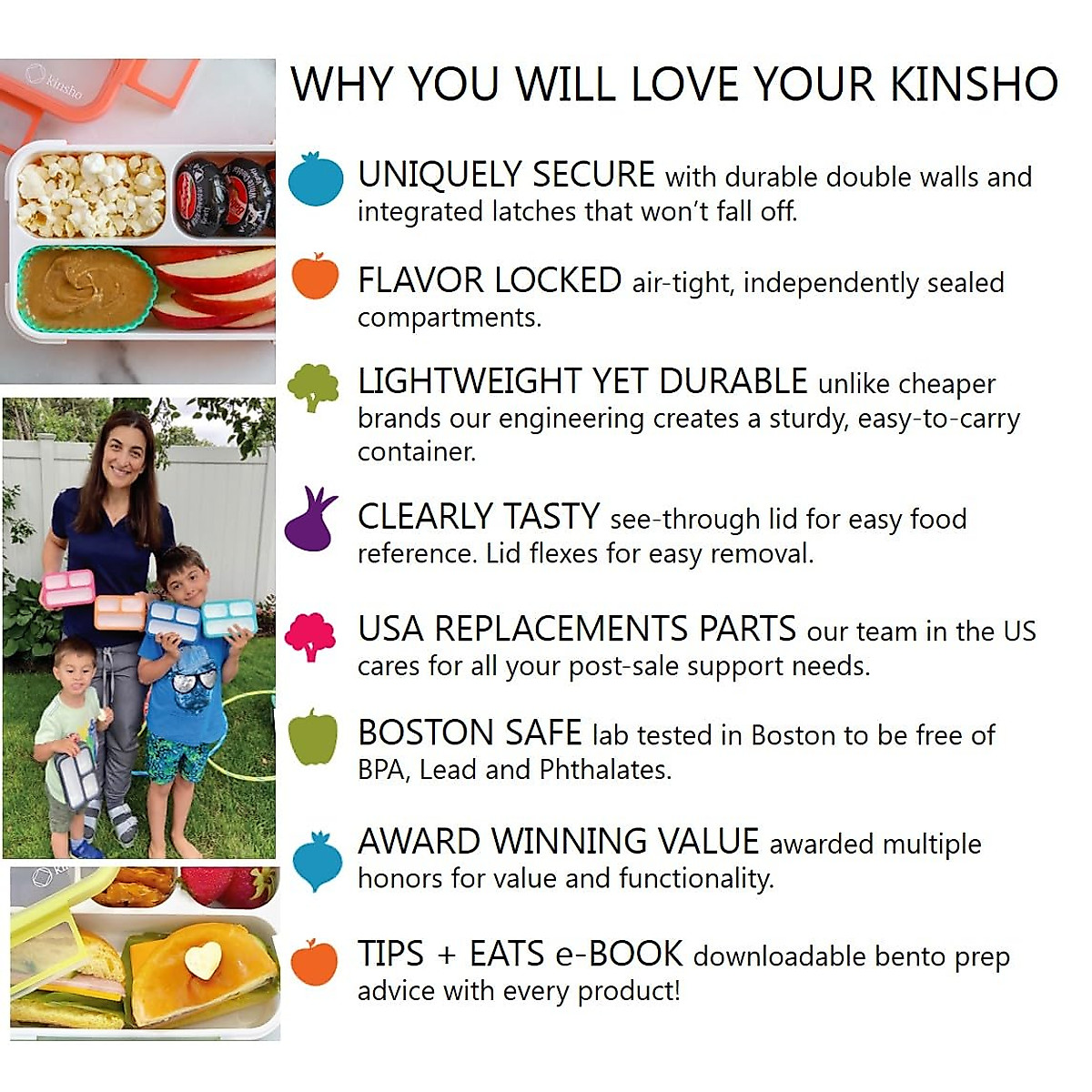 kinsho Bento Box Lunch-Box for Kids Adults | Kid Snack Lunch Containers | Leakproof School Bentobox 6 Compartment Leakproof Container for Boys Girls Womens Lunches | Utensils | Blue Set