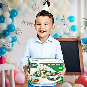 Dinosaur Track Toys with 227PCS Flexible Track, 1 Dinosaur Car, 1 Race Car, 8 Dinosaurs for 3 4 5 6+ Year Old Boys Girls Best Gift, Create A Unique Dinosaur World Road Race