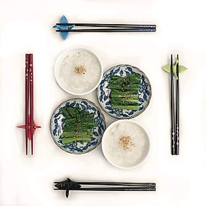 JapanBargain, Porcelain Chopstick Rest, Origami Crane Shape, Set of 4 (Black)