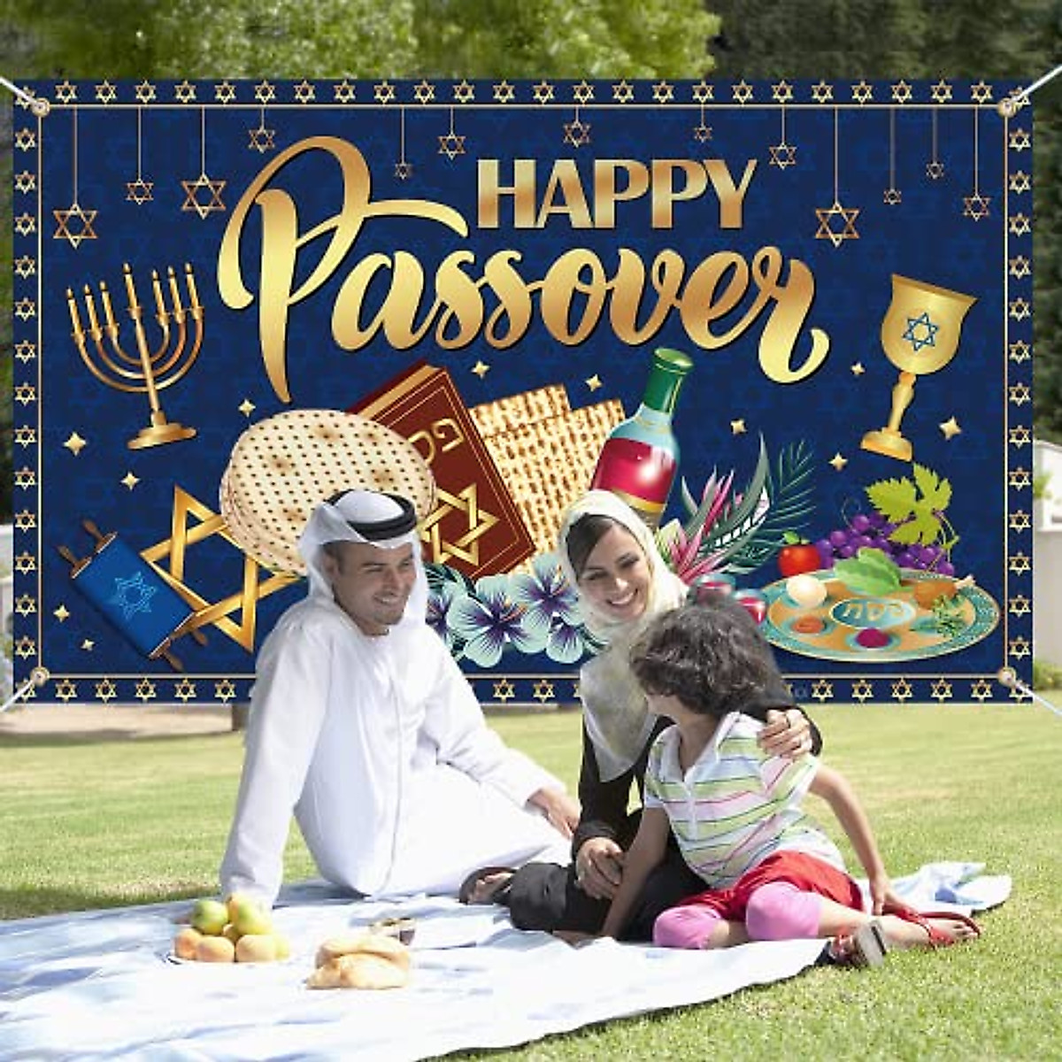 Large 71" X 43" Happy Passover Banner, Passover Backdrop, Passover Decorations, Jewish Holiday Decorations, Passover Background for Photography Wall Indoor Outdoor Party Supplies tineit