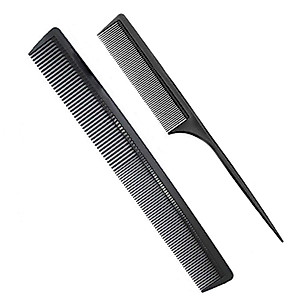 Professional Teasing Comb, Fine and Wide Tooth Hair Barber Comb, Black Carbon Fiber Cutting / Styling / Hairdressing Comb For All Hair Types