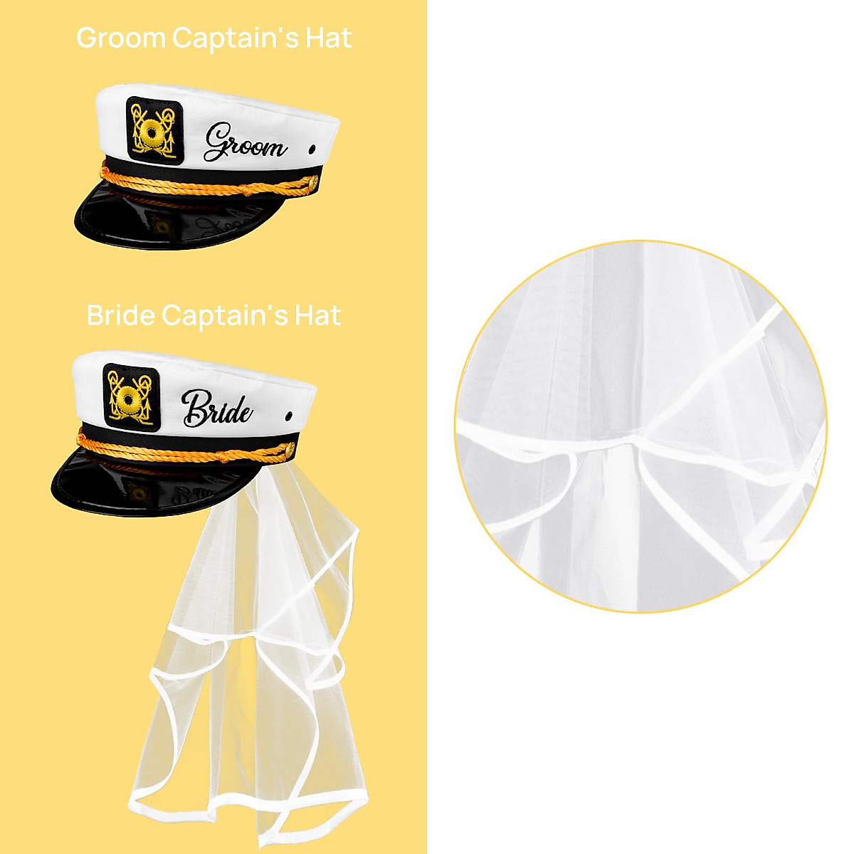 Bride Groom Captain's Hat - Groom to Be Bachelor Hat, Funny Bride Hats with veil Bridal Shower Gifts Bachelorette Party Accessories