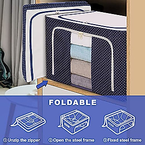 Oxford Cloth Steel Frame Storage Box, 2 Pack 100L Clothes Storage Bags Organizer Container, Extra Large Capacity with Clear Window & Reinforced Carry Handles Fabric for Comforters, Blankets, Quilt,Bedding (100L)
