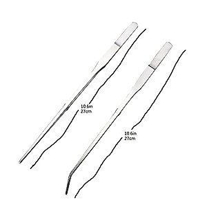 Aquarium Tweezers Extra Long 10.6 inches (27cm),, 2 Piece Aquarium Tweezers Stainless Steel Straight and Curved Tweezers Set for Foreground Fish Tank Plant Aquascape Tools, Feeding Tongs