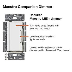 Lutron Maestro Companion Multi-Location Dimmer | Not for Standalone Use | MA-R-LA, Light Almond