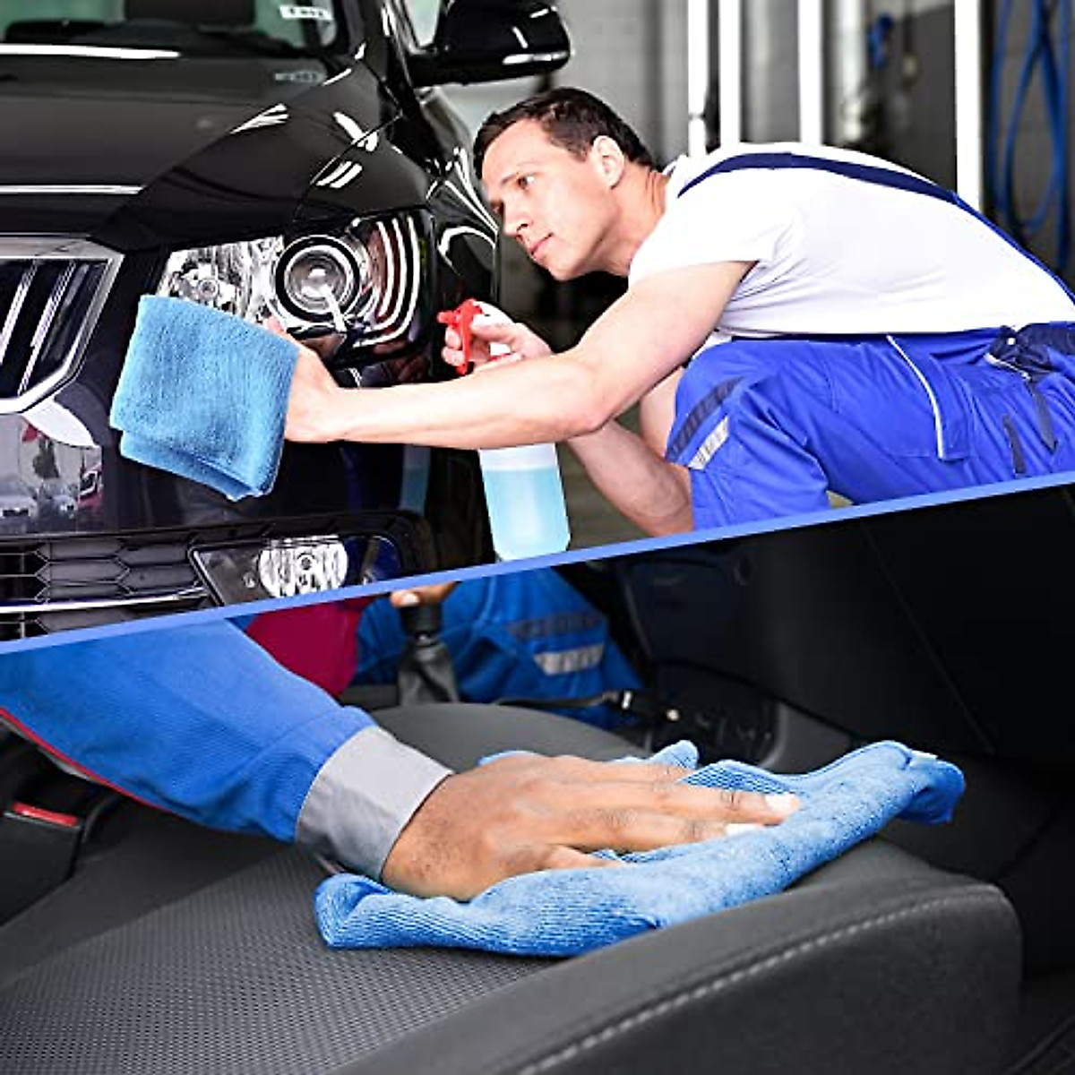 Tallew 12 Pack Microfiber Applicator Pad Microfiber Sponge for Car Include Round Wax Microfiber Applicator Rectangle Car Drying Towel Exterior Auto Detailing Kit for Cleaning (Blue)