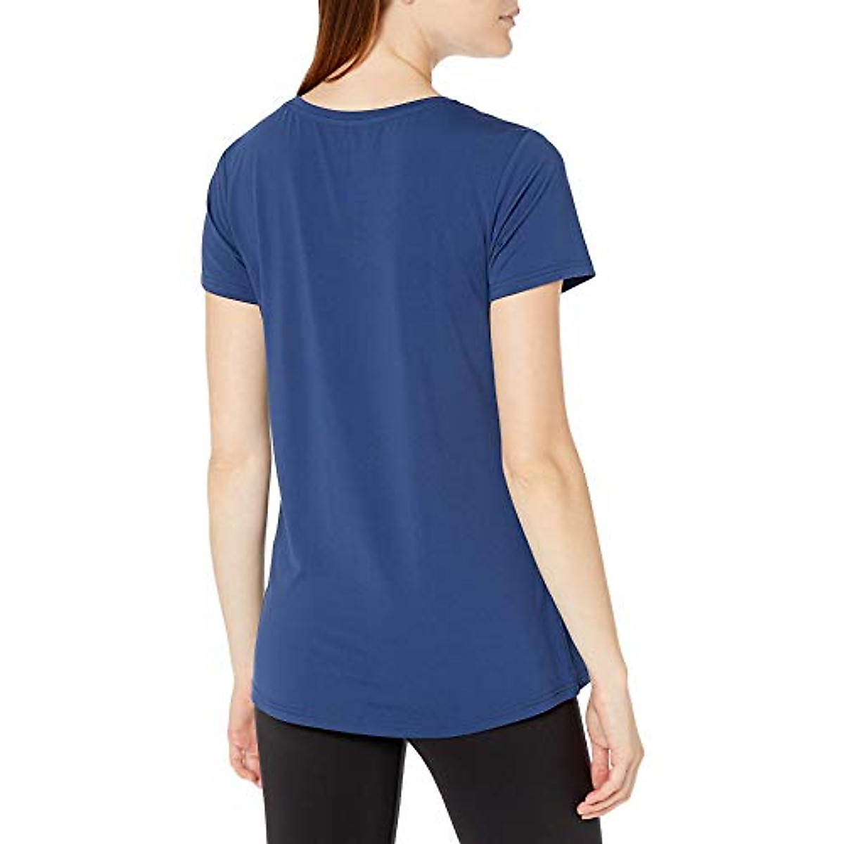 Amazon Essentials Women's Tech Stretch Short-Sleeve V-Neck T-Shirt (Available in Plus Size), Pack of 2, Navy/Teal Blue Space Dye, Large