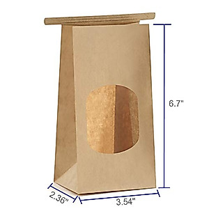 BagDream Bakery Bags with Window 50Pcs 3.54x2.36x6.7 Inches Small Paper Bags Tin Tie Tab Lock Bags Brown Window Bags, Coffee Bags, Cookie Bags, Treat Bags