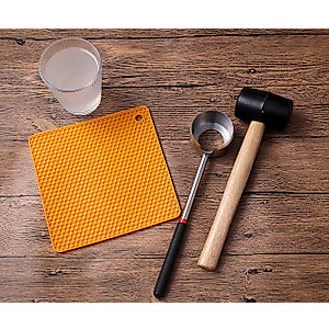 Coconut Opener Tool Set, Food Grade Stainless Steel Coco Opener Kit for Coconut Young & Mature, Coconut Shell Puncher Knife, Rubber Hammer with Wood Handle, Silicone Mat Shockproof