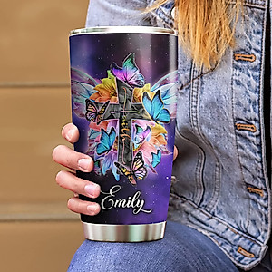 Personalized Christian Tumbler,Butterfly Faith Mug,Coffee Mug Jesus,Christian Coffee Mugs,Bible Verse Mug,Woman Of Faith Mug,Christian Travel Mug Stainless Steel 20Oz,Spiritual Gift For Women