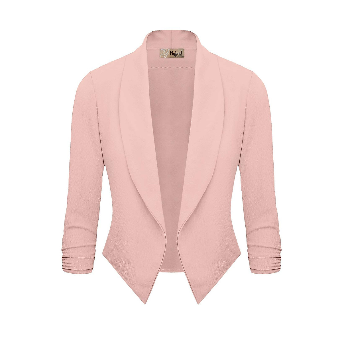 H&C Women Casual Work Office Open Front Shawl Lapel Soft Pink Blazer Jacket with Removable Shoulder Pads Made in USA