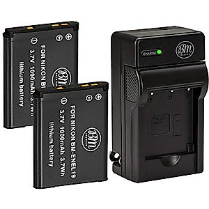 BM 2 EN-EL19 Batteries and Charger for Nikon Coolpix A300, W100, W150, S33, S100, S3100, S3200, S3300, S3500, S3600, S3700, S4100, S4200, S4300, S5200, S5300, S6400, S6500, S6800, S6900, S7000 Cameras