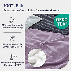 Vesta Washable Silk Lightweight Comforter, Cooling Blanket for Hot Sleepers, 100% Long Staple Mulberry Silk, Moisture & Thermal Control for Summer Use, Queen Size, Zen Purple