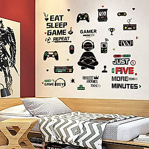 HONEYJOY Gamer Room Decor, Boys Room Decor, Gaming Room Decor, Playroom Wall Decals, Video Game Stickers Removable Wall Art for Kids Teens Men Bedroom Living Room