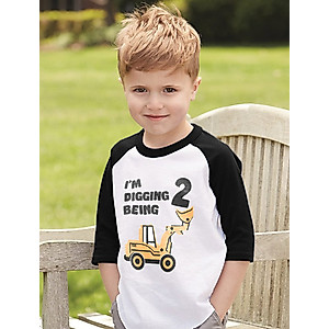 Construction I'm Digging Being 2 2nd Birthday Shirt Boy Construction Kids Raglan T-Shirt 2T Black/White
