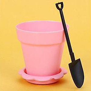 Qixivcom 50 Pack180ml Cute Creative Potted Dessert Cup 6oz Plastic Cake Cup with Lid and Spoon Snack Tasting Cup Suitable for Party Cold Drink Cup Jam, Dessert, Ice Cream Flower Pot Cups (Pink)