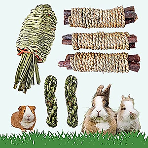 Abizoo Bunny Chew Toys,Natural Grass Traditional Weaving Hay Stick Chew for Rabbit Guniea Pigs Chinchillas Small Animals,No Hot Glu Grass Carrots Good for Bunny Guinea Pig Hamsters Dental Health.