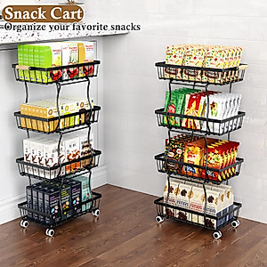OKZEST Fruit Basket, 4-Tier Small Kitchen Organizer and Storage Cart on Wheels, Rolling Pantry Snack Cart with Handle for Storing Fruit, Potato, Onion, Snacks, Vegetables, Bread, Produce