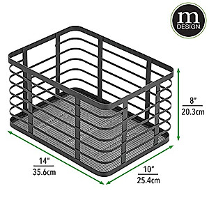 mDesign Metal Steel Wire Storage Basket Bin w/Built-in Handle, Open Top Industrial Design for Closet, Shelf Organization; Organize Clothes, Accessories, Carson Collection - 6 Pack - Matte Black
