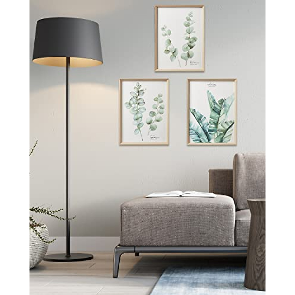 HesenDot Framed Wall Art，Botanical Prints for Bedroom, Minimalist 3 Piece Wood Art Wall Decor Aesthetic, 16x12in High Frame Design Prints Flower Green Eucalyptus Leaf Artworks, MDF Framed Poster for Kitchen, Bathroom, Bedroom Set of 3