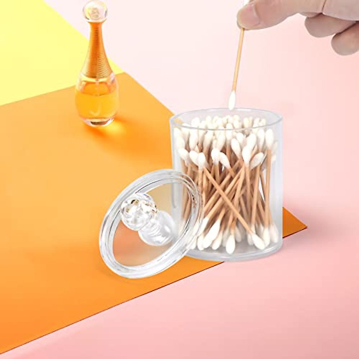 Songaa Qtip Holder Dispenser for Cotton Swab, Cotton Pads, Cotton Ball, Floss, 2 in 1 Transparent Acrylic Cosmetic Cotton Pads Holder Storage Organizer Containers with Lid
