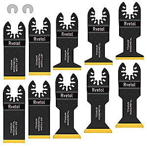 Oscillating Multitool Blades, 10Pcs Titanium Oscillating Tool Saw Blades Kit for Cutting Hard Material Metal Wood Nails Plastic, Compatible with Rockwell Dewalt Milwaukee Makita Ryobi