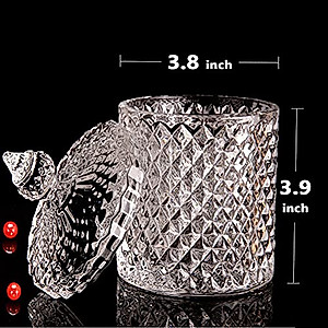 GLASSimpleware Bathroom Glass Qtip Holder Canister with Plastic Partition and Lid for Cotton Swabs Balls Rounds, Home Vanity Countertop Storage Organizer Container