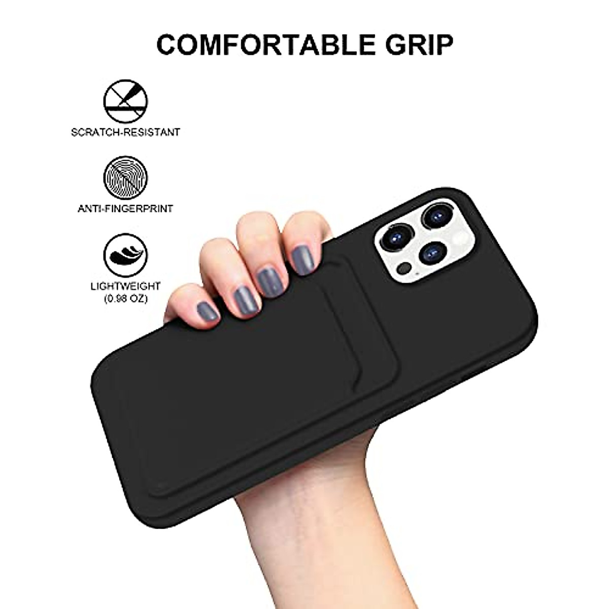 Silicone Card Case Compatible with iPhone 12/iPhone 12 Pro 6.1inch, Shock-Absorbing Protective Case with Card Holder, Soft Slim Wallet Case Compatible with iPhone 12/12 Pro (2020 Release)-Black
