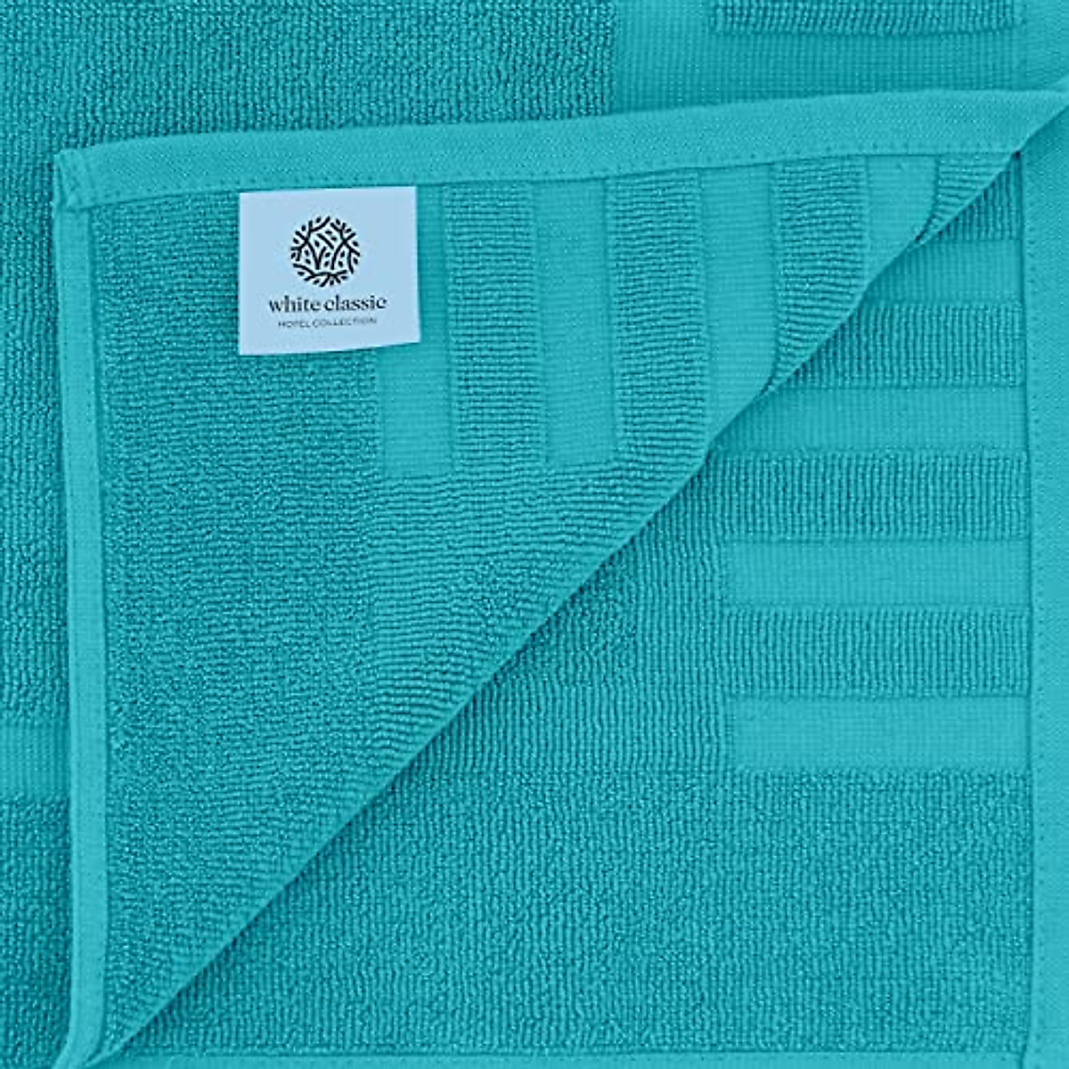 White Classic Luxury Hand Towels | 6 Pack Luxury Bath Mat | 2 Pack Bundle (Aqua)
