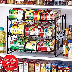 Collections Etc Can Storage Organizer Rack, 3-Tier Storage and Space Saving Pantry or Kitchen Solution, Black