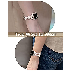 Wearlizer Leather Bands Compatible with Apple Watch Band 38mm 40mm 41mm Women, Double-Row Design with Rivets Decoration Stylish Strap for iWatch Series SE/9/8/7/6/5/4/3/2/1(Starlight with Starlight)