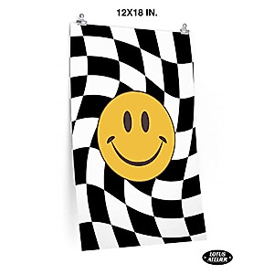 Lotus Atelier Trippy Smiley Face Poster for Bedroom | Trippy Posters & Preppy Room Decor | Black and White Aesthetic Room Decor | Preppy Posters UNFRAMED 18X12 IN.