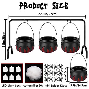 YUJUN 3 Pack Halloween Witch Cauldron Candy Servers Bowls Decor Plastic Kettle Lights Halloween Holder Bucket Witch Cauldron Spiders for Halloween Festival Supplies Indoor Outdoor Home Decoration