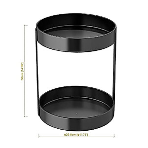 Fineget Rotating Spice Rack Organizer for Cabinet Kitchen 2 Tier Large Metal lazy Susan Spinning Turntable Tiered Vertical Storage Rack Self Black