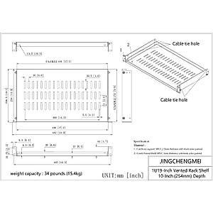 Jingchengmei 1U Disassembled Vented Cantilever Server Rack Mount Shelf 10"(254mm) Depth for 19-Inch Network/AV Equipment Rack and Cabinet(1U10V)