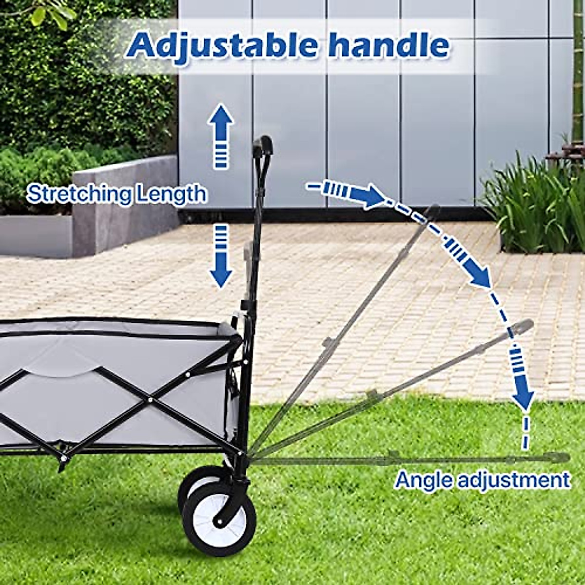 Utility Wagon Outdoor Collapsible Folding Wagon Cart, Portable Garden Cart - Heavy Duty Beach Cart with Adjustable Handles, All-Terrain Wheels and Cup Holders for Garden, Camping, Park Picnic (White)